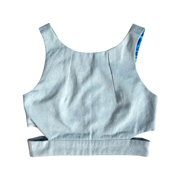 L2R THE LABEL Washed Denim Cut-out Top