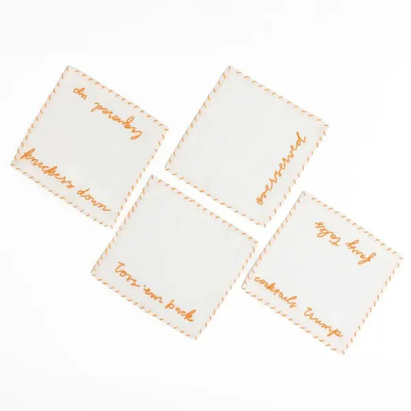 HOUSE OF REVELRY Liquored Up Embroidered Cocktail Napkins Set - Orange