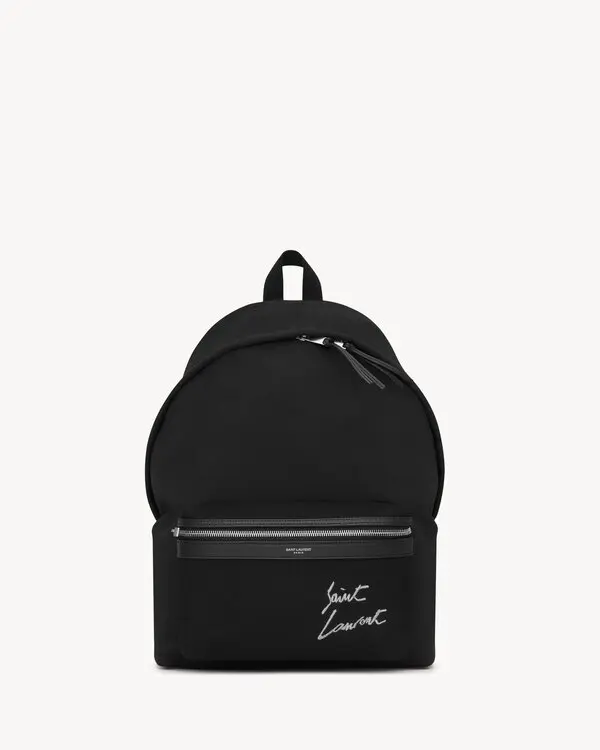Saint Laurent Embroidered Canvas City Backpack - Black And White
