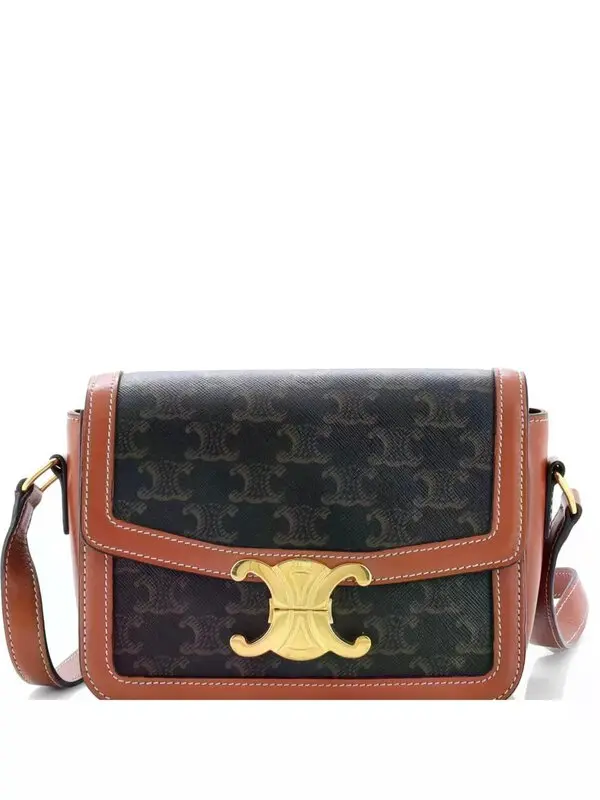 Celine Triomphe Shoulder Bag In Coated Canvas - Brown