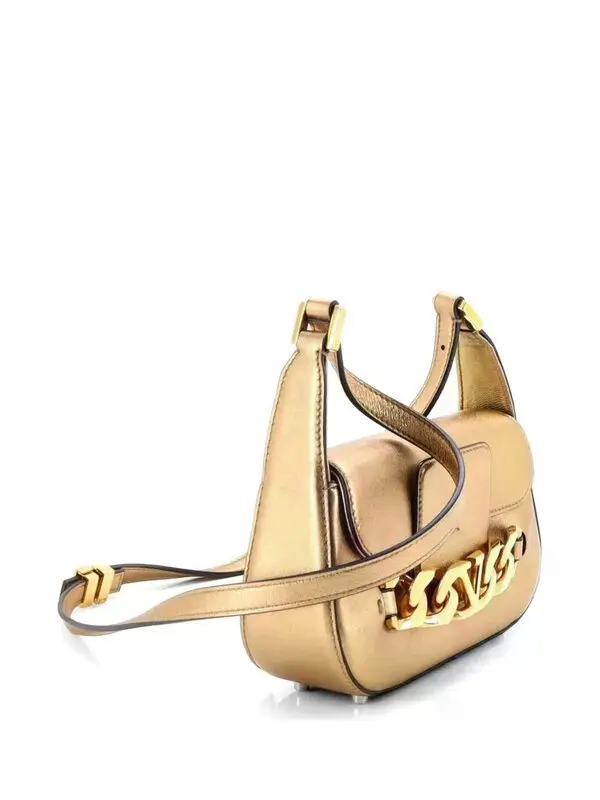 Valentino Garavani Vlogo Chain Flap Leather Small Hobo Bag