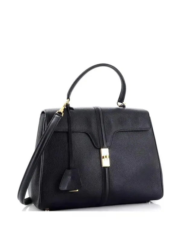 Celine 16" Grained Calfskin Medium Top Handle Shoulder Bag - Black