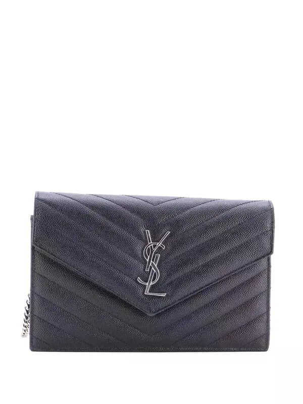 Saint Laurent Classic Monogram Wallet On Chain Matelasse Chevron Leather Small Crossbody Bag - Black