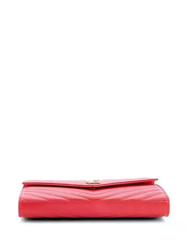 Saint Laurent Matelassé Chevron Leather Monogram Wallet On Chain - Red