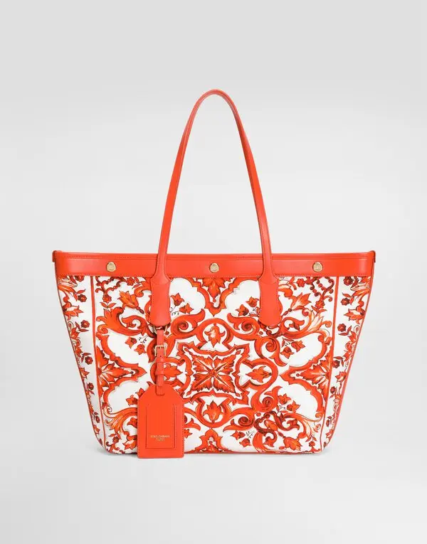 Dolce & Gabbana Atene Shopping Bag In Majolica-print Canvas And Calfskin