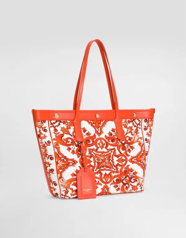 Dolce & Gabbana Atene Shopping Bag In Majolica-print Canvas And Calfskin