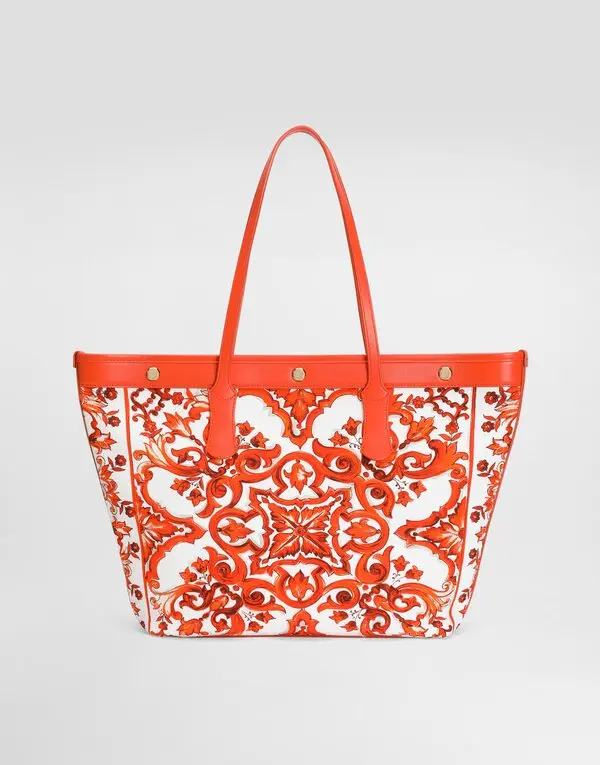 Dolce & Gabbana Atene Shopping Bag In Majolica-print Canvas And Calfskin