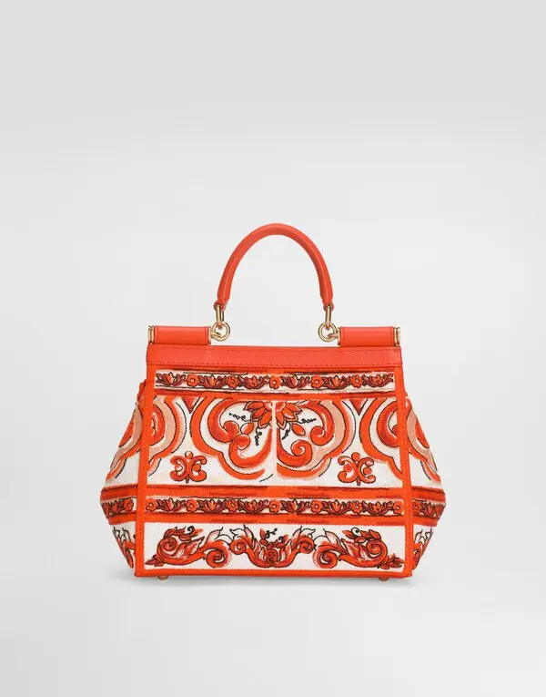 Dolce & Gabbana Small Sicily Handbag With Majolica Embroidery - Orange