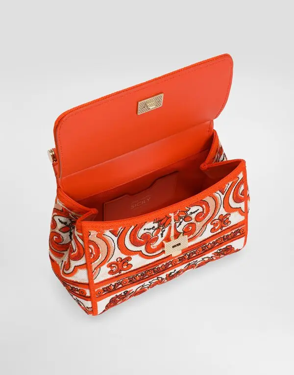 Dolce & Gabbana Small Sicily Handbag With Majolica Embroidery - Orange
