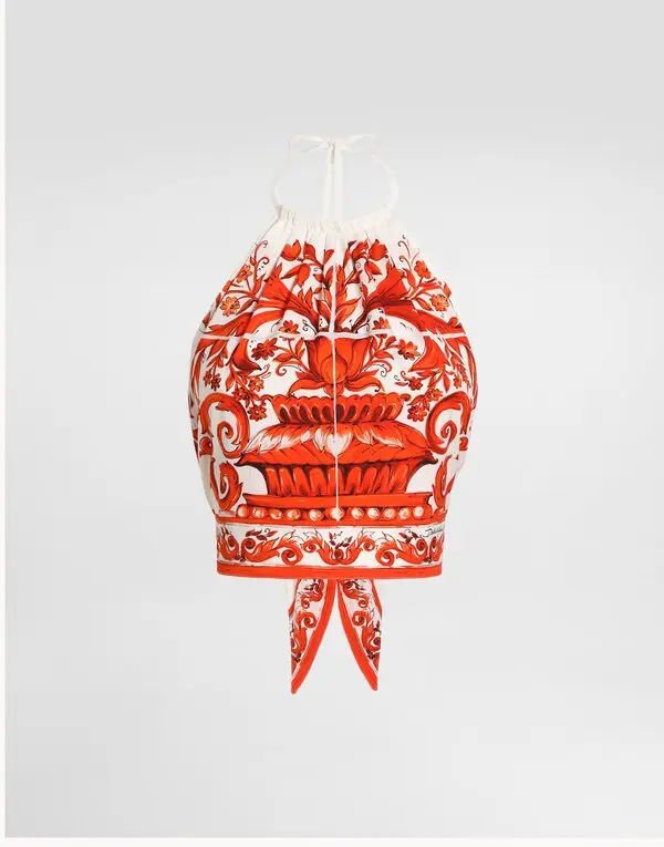 Dolce & Gabbana Majolica-print Charmeuse Halter Top