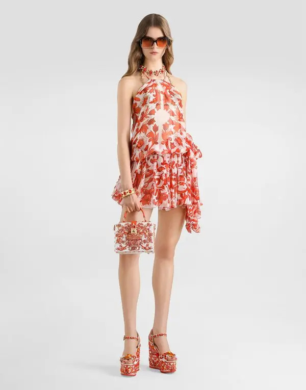 Dolce & Gabbana Majolica-print Chiffon Halterneck Dress