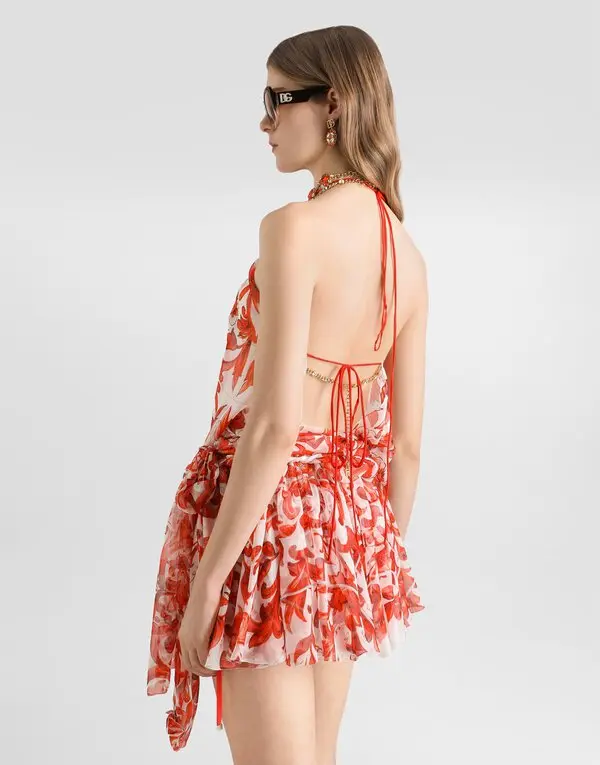 Dolce & Gabbana Majolica-print Chiffon Halterneck Dress