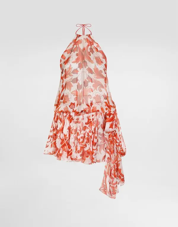 Dolce & Gabbana Majolica-print Chiffon Halterneck Dress - Multicolor