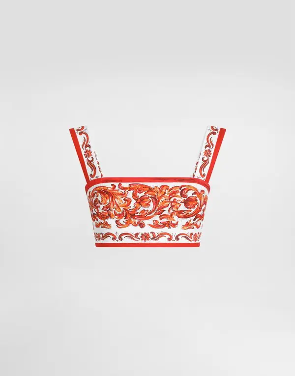 Dolce & Gabbana Top In Majolica-print Mat - Multicolor