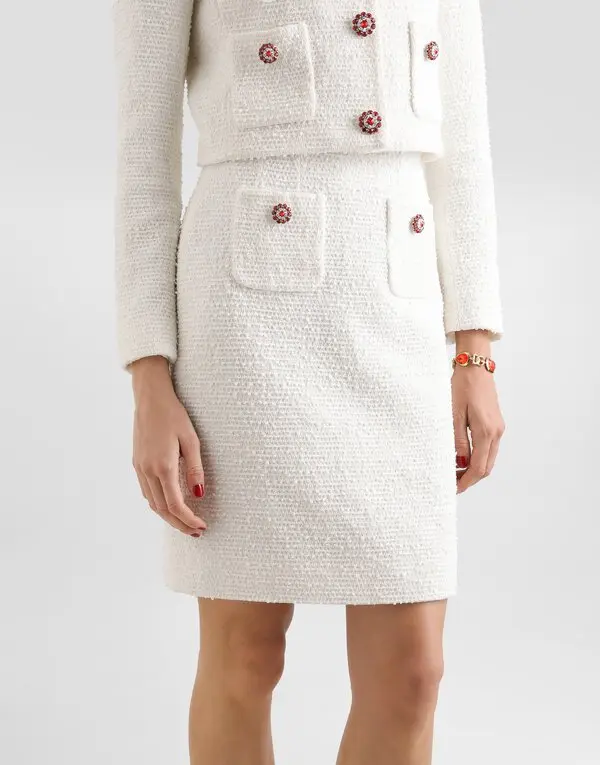 Dolce & Gabbana Tweed Skirt With Jewel Button Detail