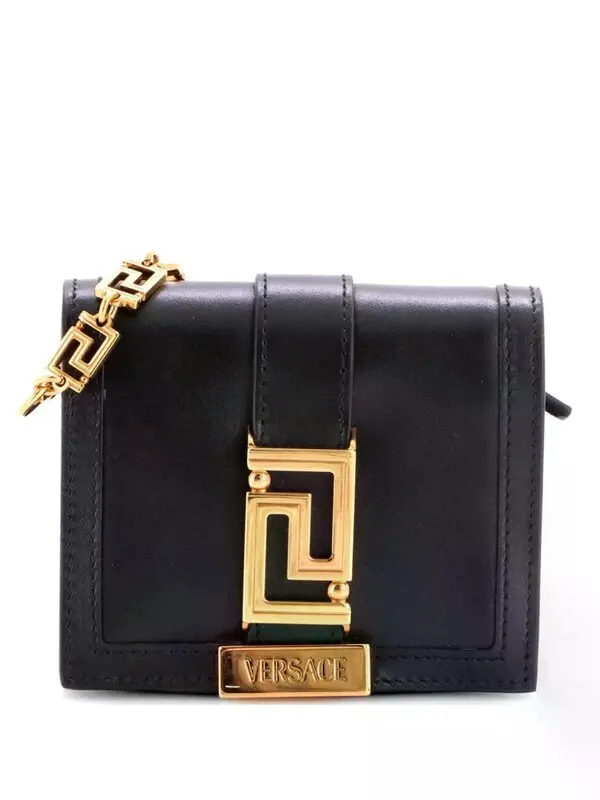 Versace Greca Goddess Leather Wallet On Chain Mini Crossbody Bag - Black