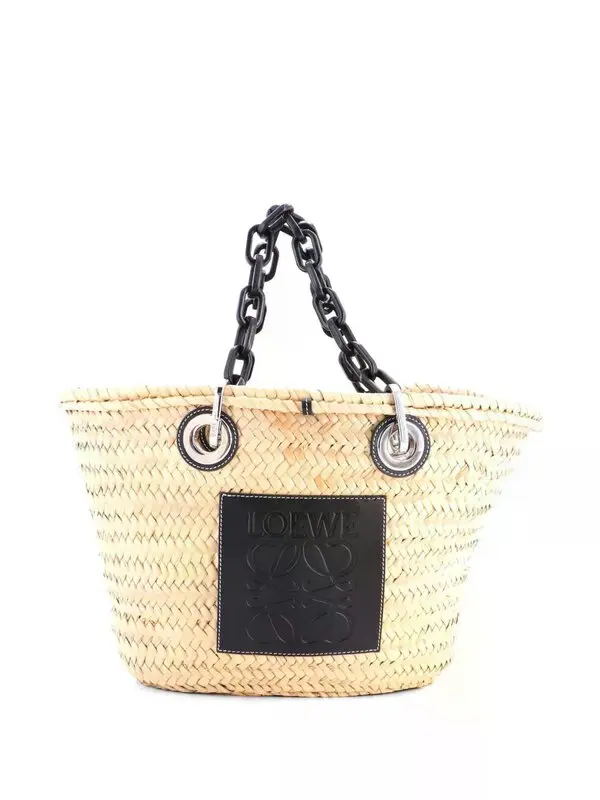 Loewe Medium Basket Chain Raffia Tote Bag