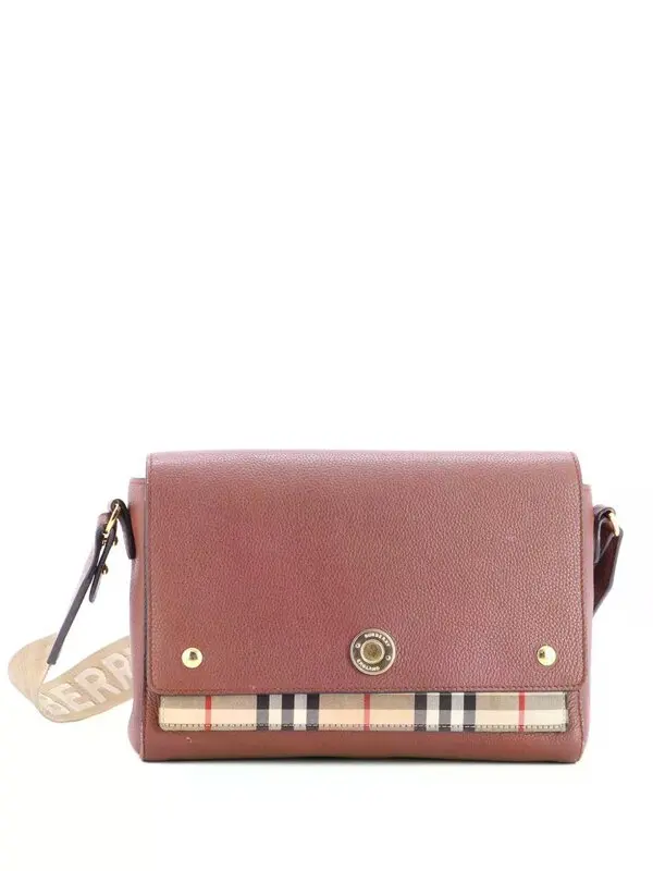 Burberry Note Leather With Vintage Check Canvas Medium Crossbody Bag