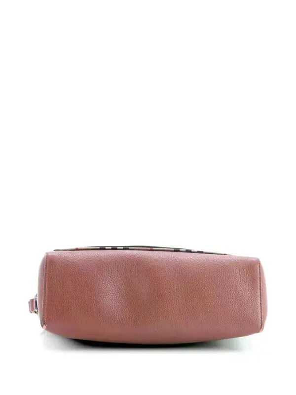Burberry Note Leather With Vintage Check Canvas Medium Crossbody Bag