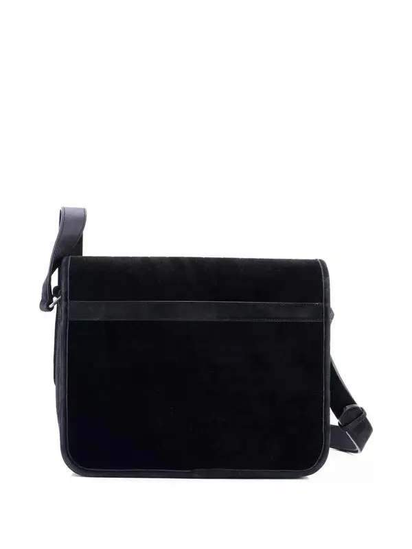 Saint Laurent Monogram Velvet And Suede Flap Messenger Bag - Black