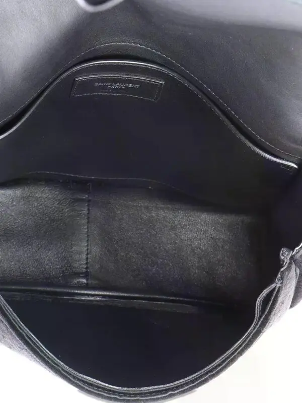 Saint Laurent Monogram Velvet And Suede Flap Messenger Bag - Black