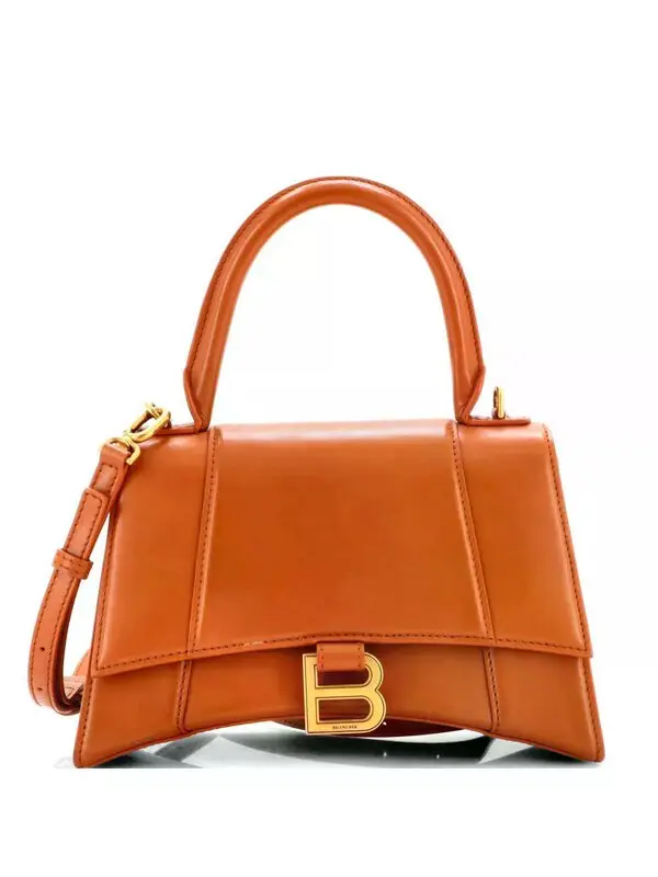 Balenciaga Hourglass Top Handle Bag Leather Small Satchel - Brown