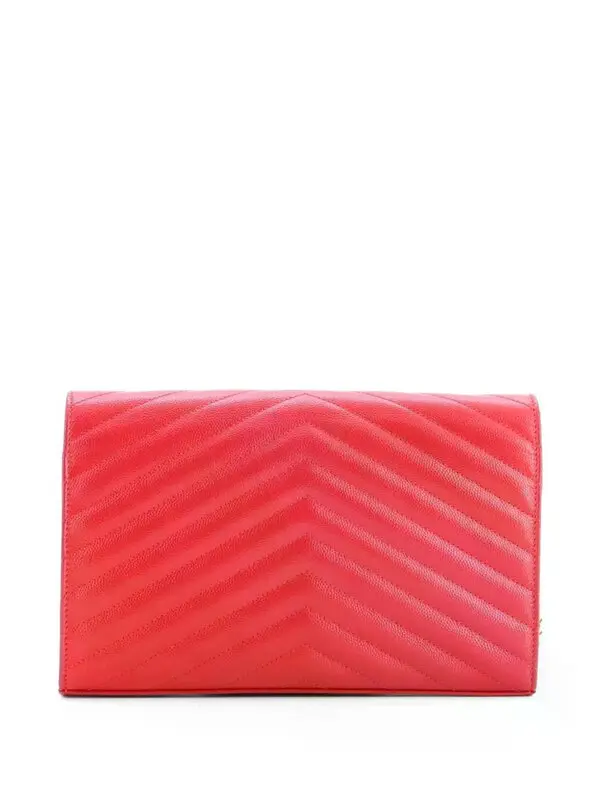 Saint Laurent Classic Monogram Wallet On Chain Matelasse Chevron Leather Medium Crossbody Bag - Red