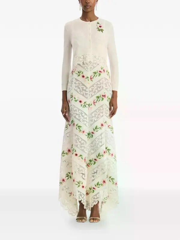 Oscar De La Renta Chiné Hibiscus Threadwork Cropped Cardigan