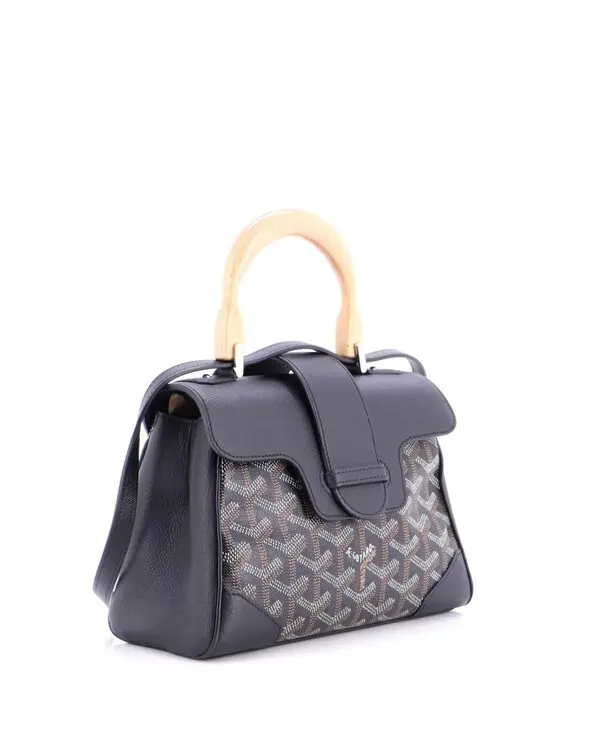 Goyard Saigon Top Handle Bag Coated Canvas With Leather - Black