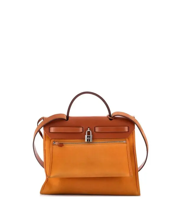 Hermès 31 Herbag Zip Leather And Toile - Brown