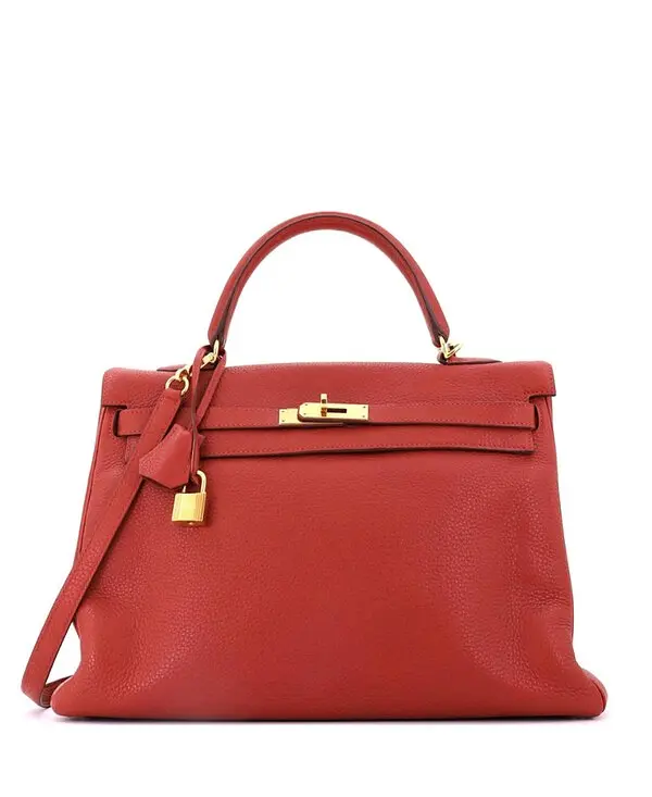 Hermès Kelly 35 Handbag Brown Clemence With Gold Hardware