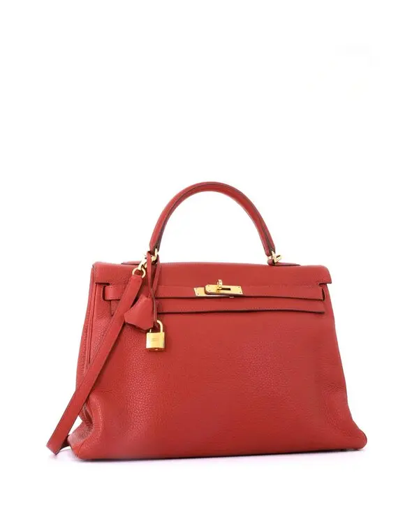 Hermès Kelly 35 Handbag Brown Clemence With Gold Hardware