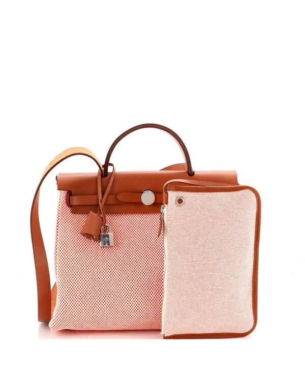 Hermès 31 Herbag Zip Criss Viking Toile And Leather - Orange