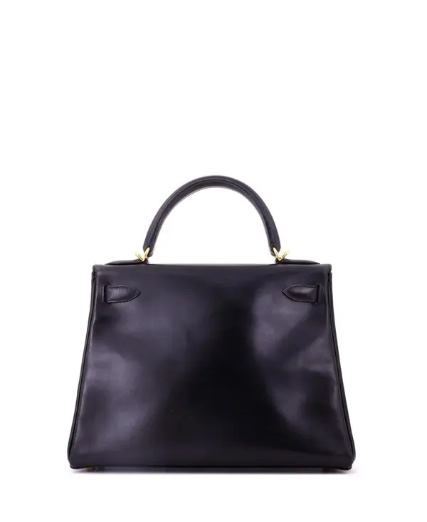 Hermès Kelly 28 Handbag Black Box Calf With Gold Hardware - Noir
