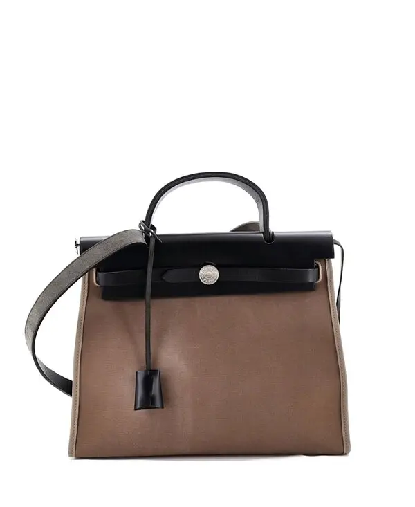 Hermès 31 Herbag Zip Leather And Toile - Gray