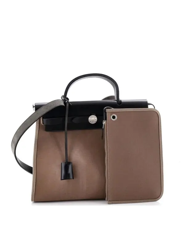 Hermès 31 Herbag Zip Leather And Toile - Gray