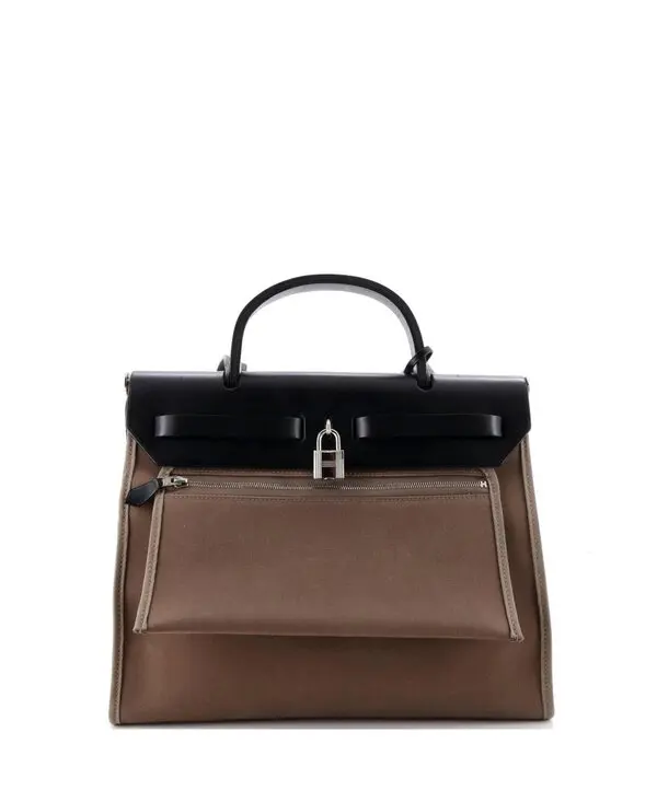 Hermès 31 Herbag Zip Leather And Toile - Gray
