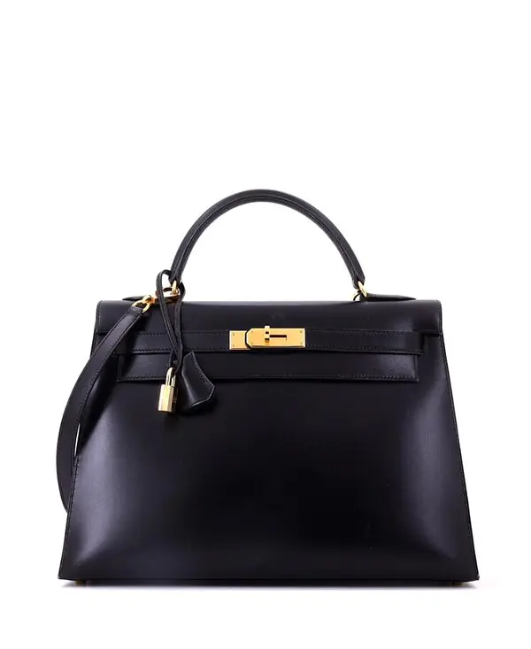 Hermès Kelly 32 Handbag Black Box Calf With Gold Hardware - Noir