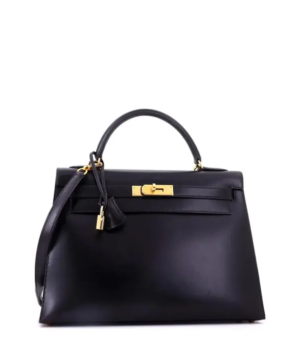 Hermès Kelly 32 Handbag Black Box Calf With Gold Hardware - Noir