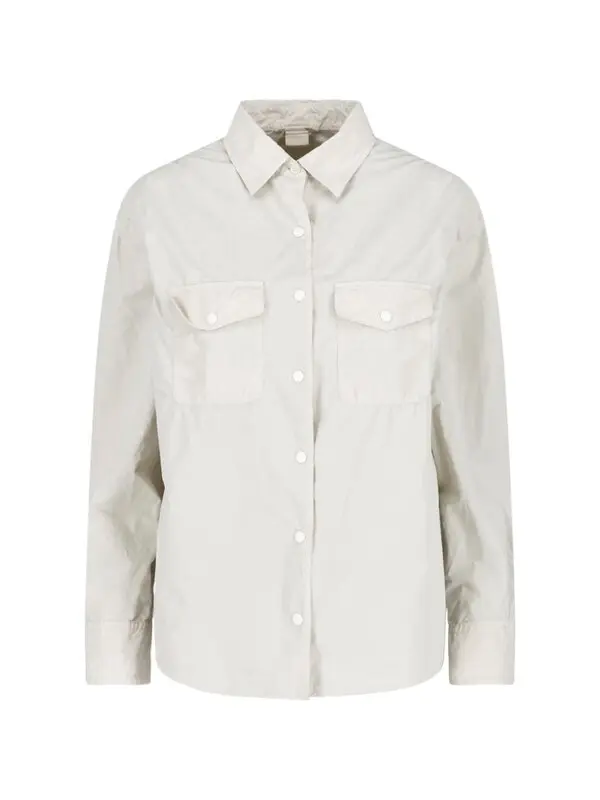 Aspesi Cotton Button-up Shirt With Crew Neck And Patch Pockets - Gray