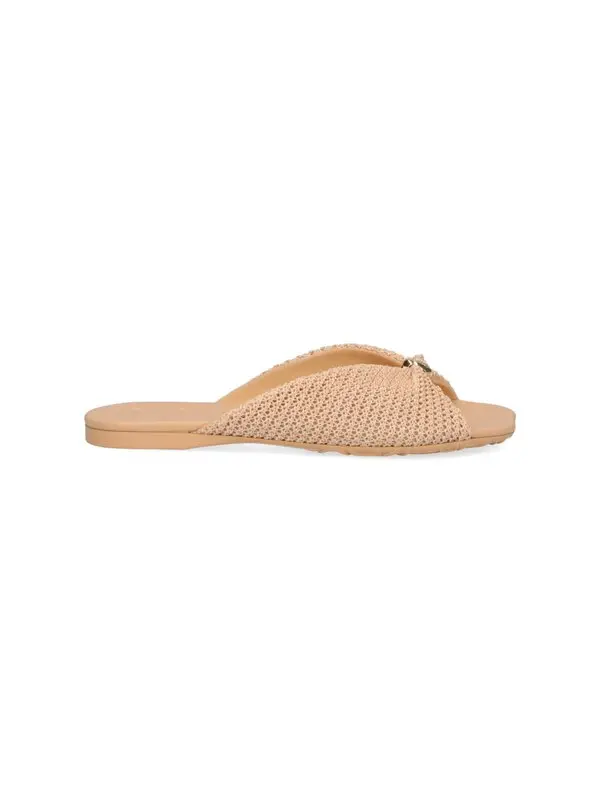 Loewe Raffia Sandals With Gold Tone Pebble Detail - Beige