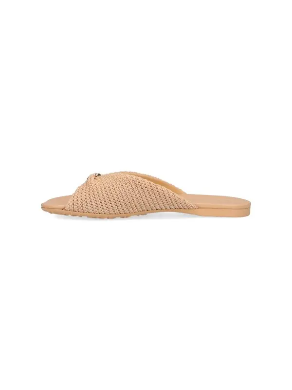 Loewe Raffia Sandals With Gold Tone Pebble Detail - Beige