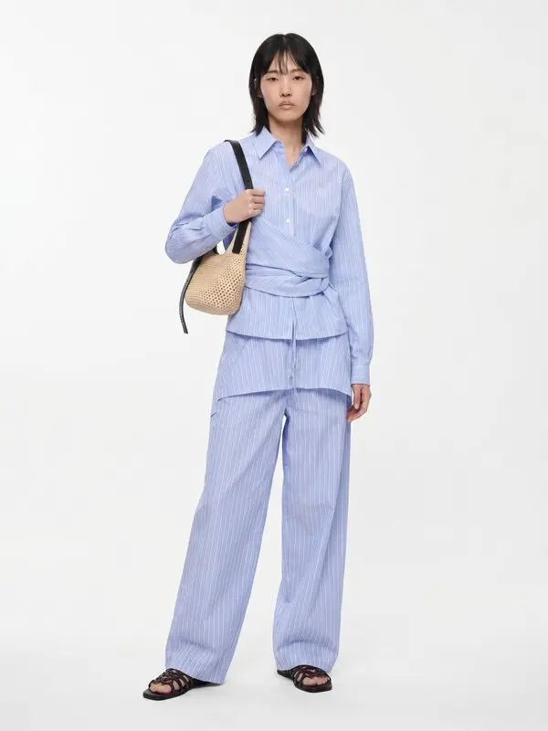 Loewe Wide Leg Striped Cotton Trousers