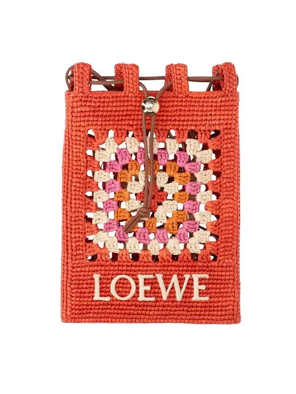 Loewe Pouch Logo In Raffia - Orange