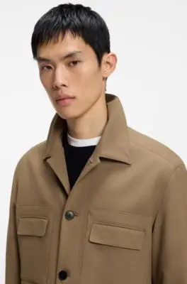 Hugo Slim-fit Jacket In Wrinkle-resistant Twill - Beige