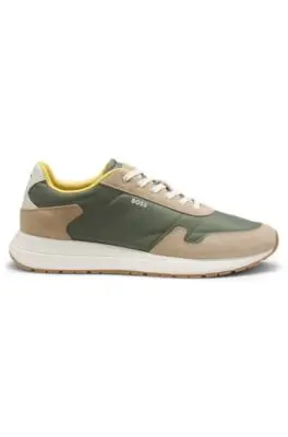BOSS Lace-up Sneakers In Lightweight Fabric With Suede Trims - Light Green