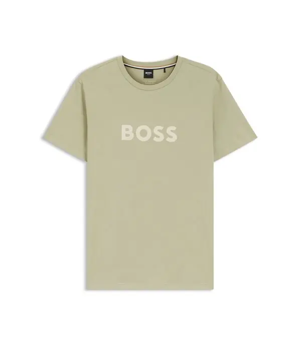 BOSS Cotton Jersey T-shirt With Logo Print - Khaki