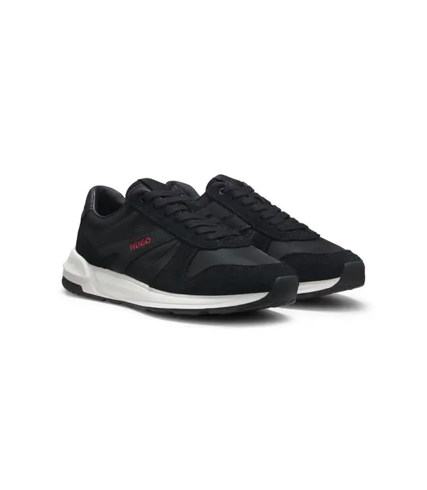 Hugo Suede-trim Sneakers With Logo Details - Black