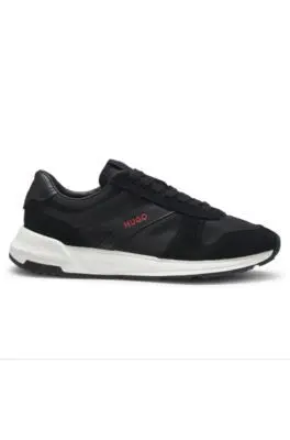 Hugo Suede-trim Sneakers With Logo Details - Black