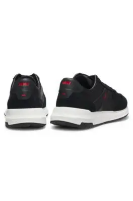 Hugo Suede-trim Sneakers With Logo Details - Black